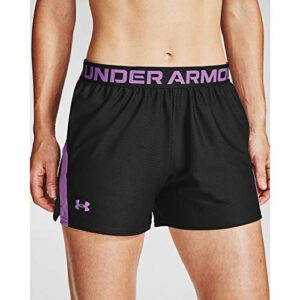 under armour play up slit cb shorts, black (001)/exotic bloom, small