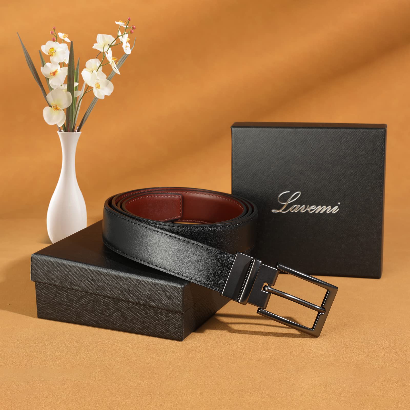 Lavemi Mens Belt Reversible 100% Italian Leather Dress Casual,One Reverse for 2 Colors,Trim to Fit(21863-4 110)