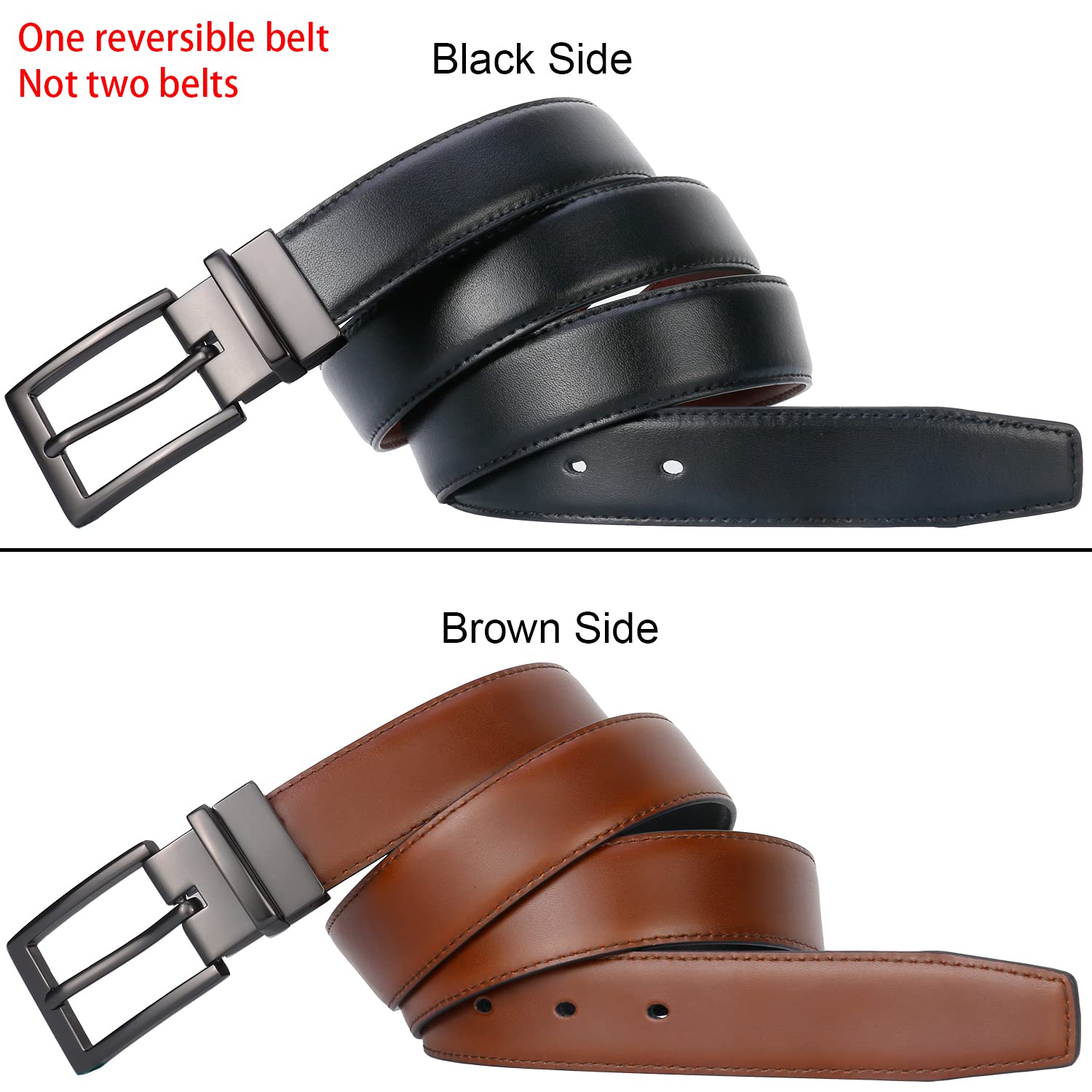 Lavemi Mens Belt Reversible 100% Italian Leather Dress Casual,One Reverse for 2 Colors,Trim to Fit(21863-4 110)