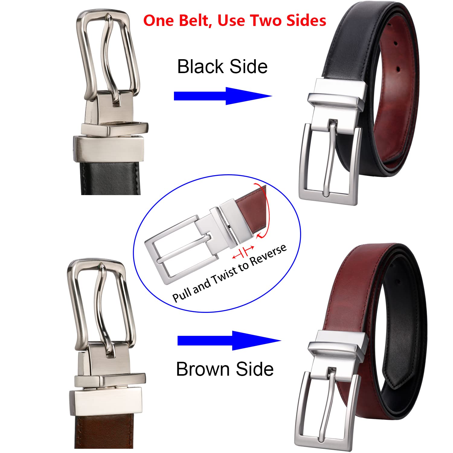 Lavemi Mens Belt Reversible 100% Italian Leather Dress Casual,One Reverse for 2 Colors,Trim to Fit(21863-4 110)