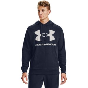 under armour mens rival fleece big logo hoodie , midnight navy (410)/onyx white , large