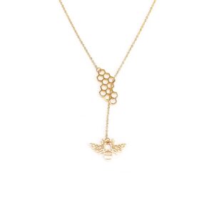 winssigma 18k gold stainless steel bee honeycomb necklace, star moon necklace dinosaur spider adjustable y lariat for women(gold bee)