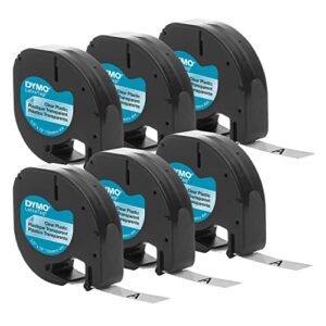 dymo authentic lt plastic labeling tape for letratag label makers, 1/2" (12mm), black print on clear tape, 6-pack