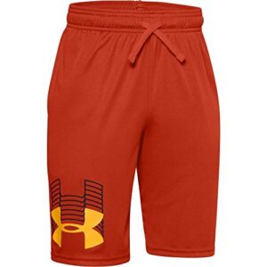 under armour prototype logo shorts, rich orange (830)/lunar orange, youth x-small