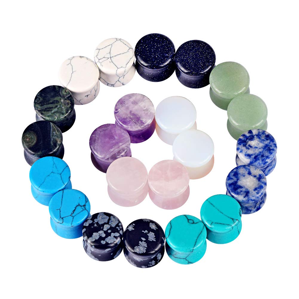 Oyaface 4G Mixed Stone Ear Plugs Kit Stretching Earrings Gauges Set Saddle Double Flare Expander Tunnels for Men Women Earrings Body Piercing Jewelry, 22 Pcs