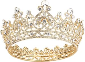 makone gold tiara crown for women girls, crowns tiaras hair accessories for birthday wedding prom bridal party halloween costume christmas gifts