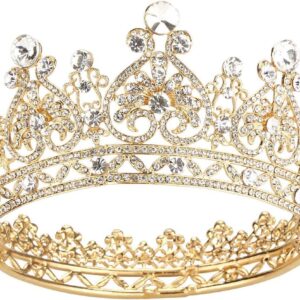 Makone Gold Tiara Crown for Women Girls, Crowns Tiaras Hair Accessories for Birthday Wedding Prom Bridal Party Halloween Costume Christmas Gifts