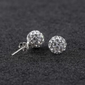 RIVERTREE 925 Sterling Silver 6mm Pave Crystal Disco ball Earrings Stud Silver for Women Shamballa Inspired