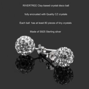 RIVERTREE 925 Sterling Silver 6mm Pave Crystal Disco ball Earrings Stud Silver for Women Shamballa Inspired