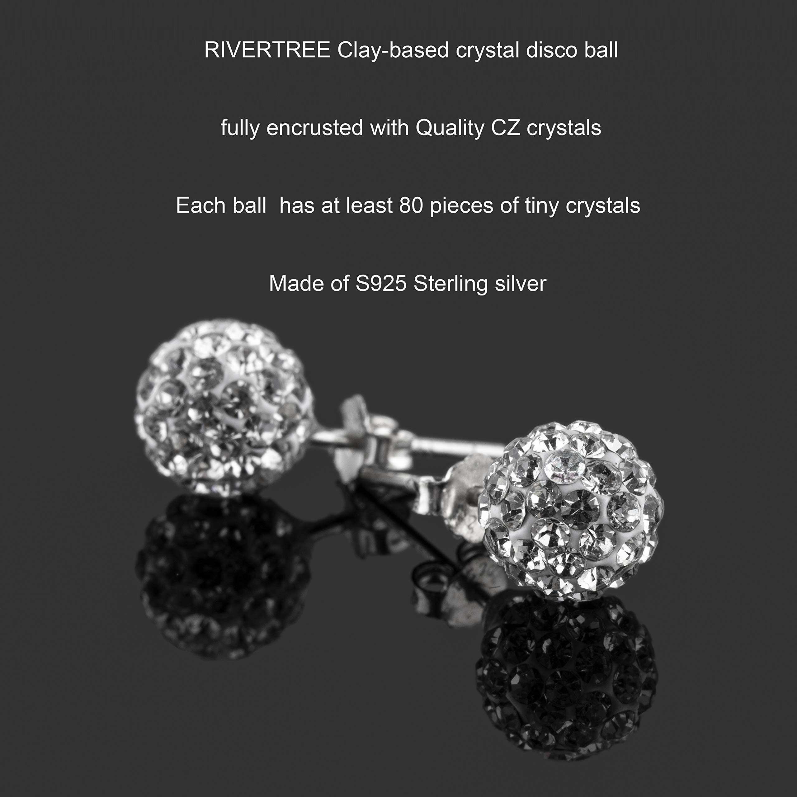 RIVERTREE 925 Sterling Silver 6mm Pave Crystal Disco ball Earrings Stud Silver for Women Shamballa Inspired