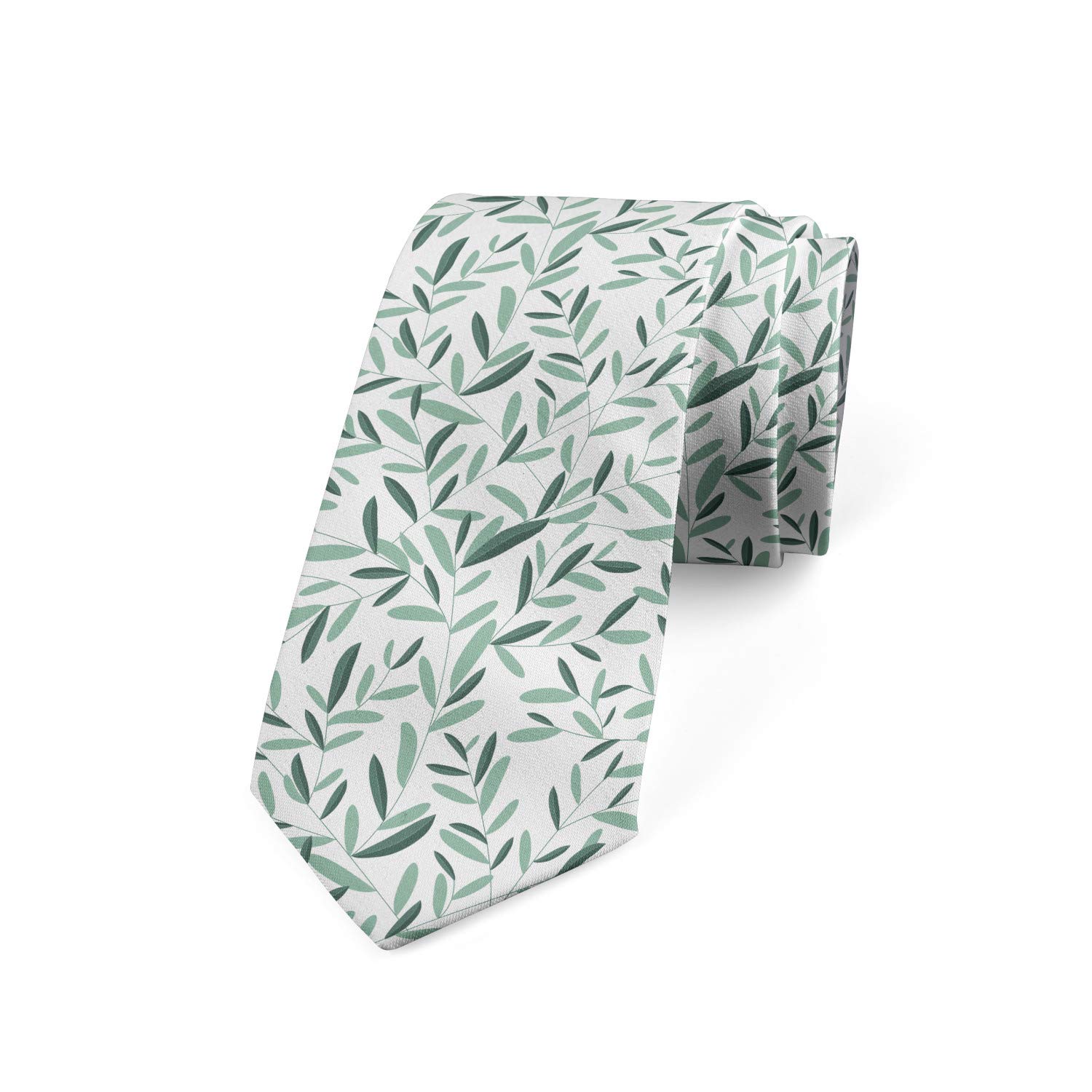 Ambesonne Necktie, Olive Branches, 3.7", Almond Green