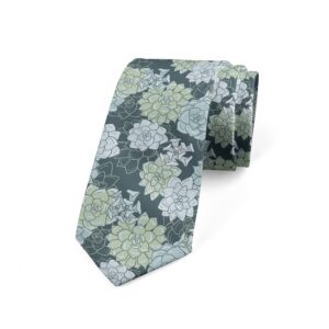 ambesonne necktie, green cactus flowers, 3.7", pale green