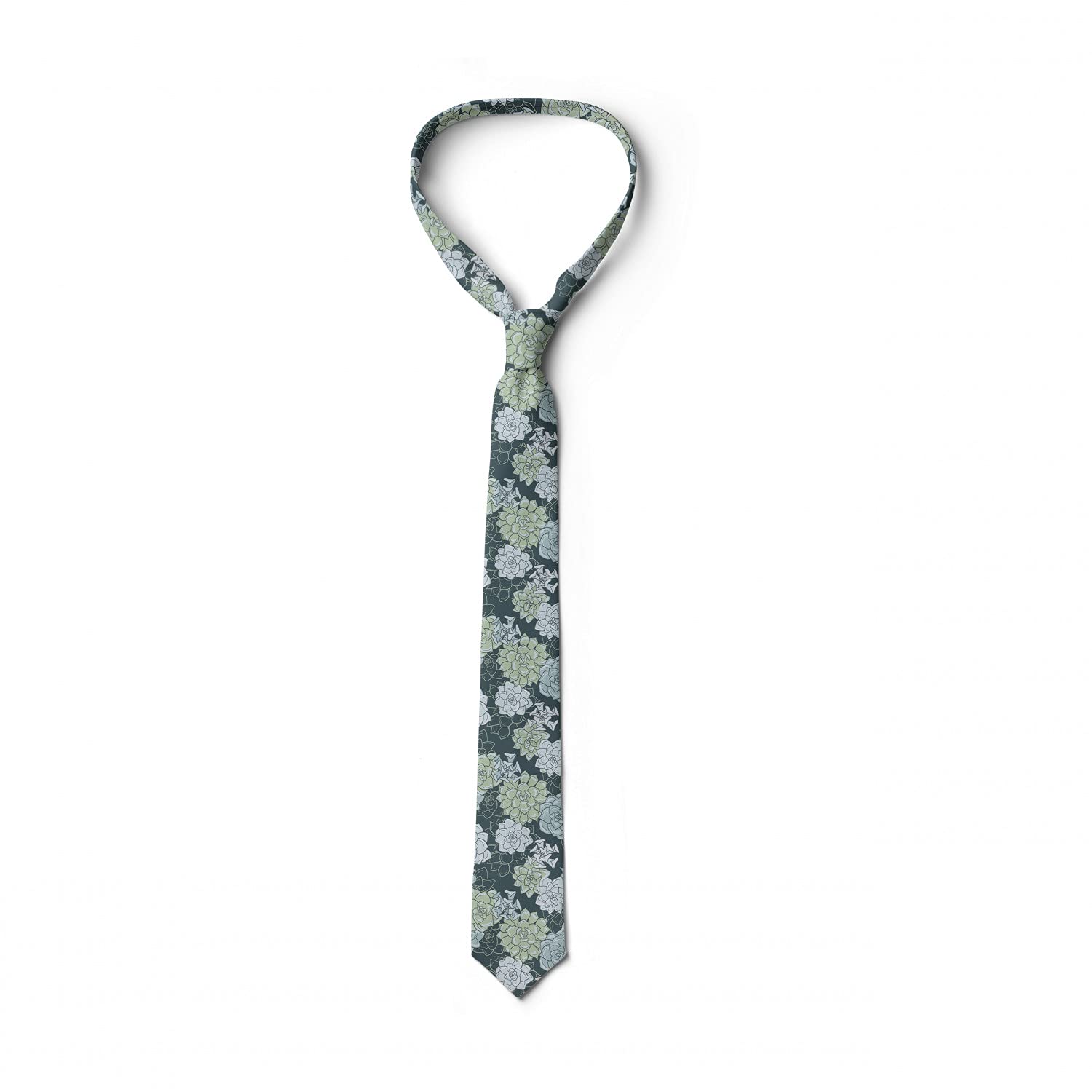 Ambesonne Necktie, Green Cactus Flowers, 3.7", Pale Green