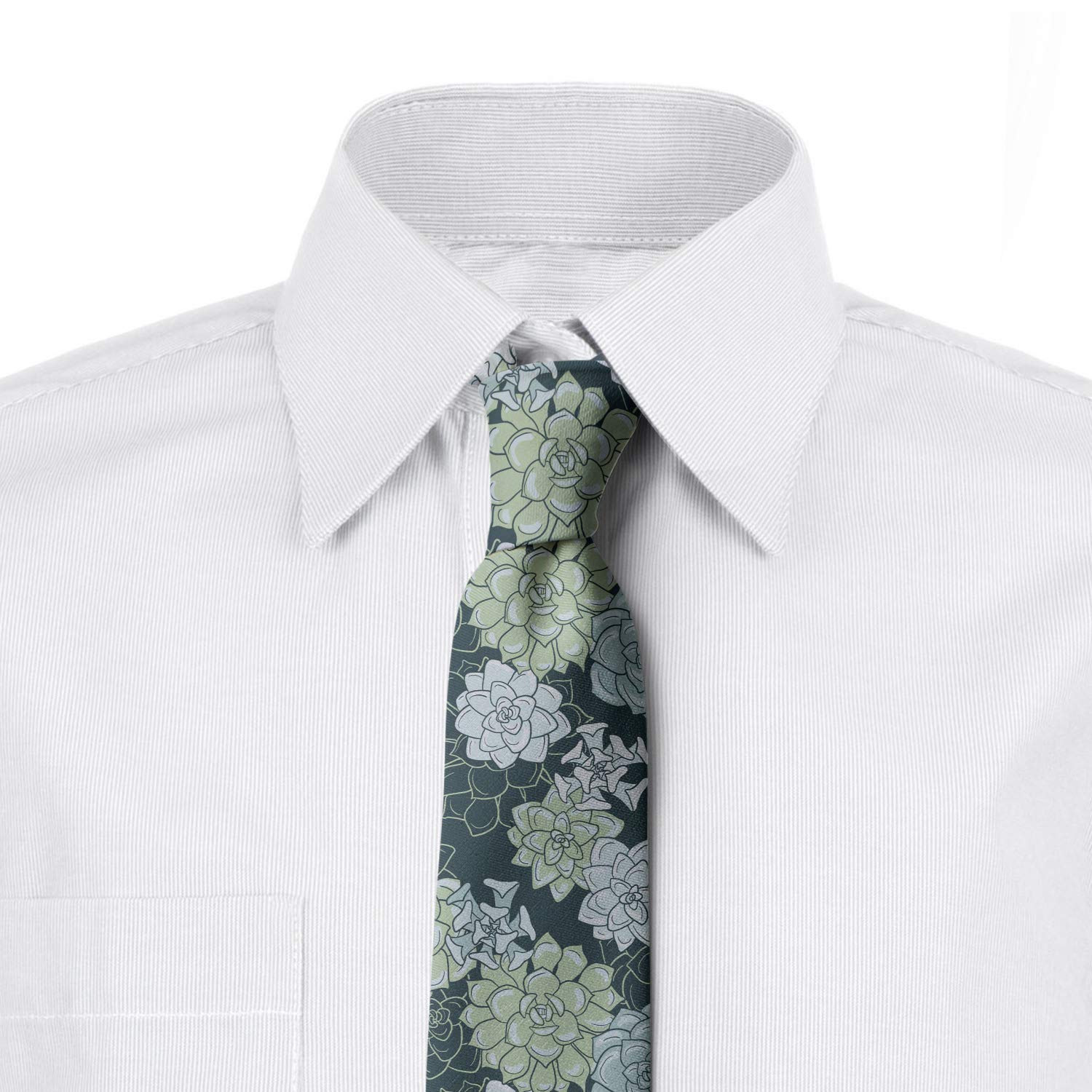 Ambesonne Necktie, Green Cactus Flowers, 3.7", Pale Green