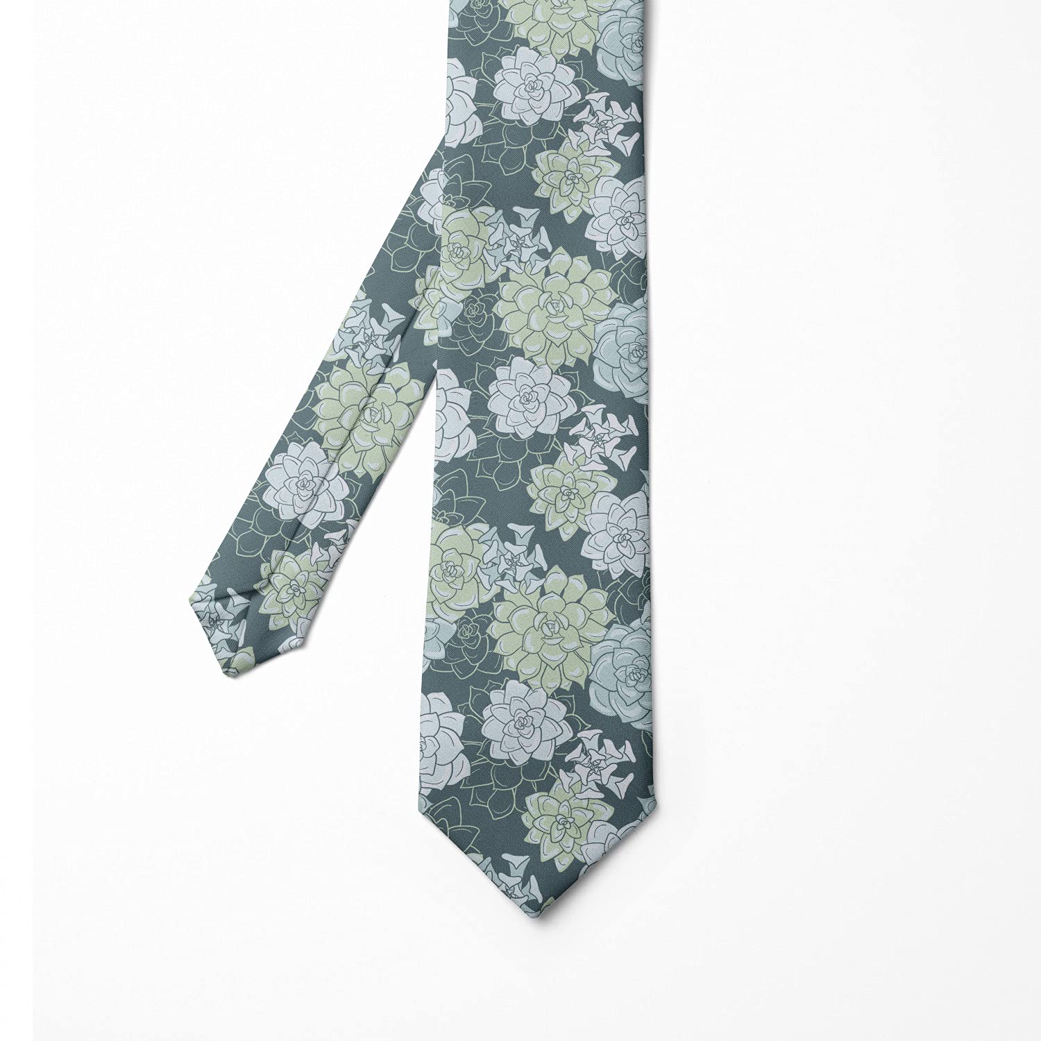 Ambesonne Necktie, Green Cactus Flowers, 3.7", Pale Green