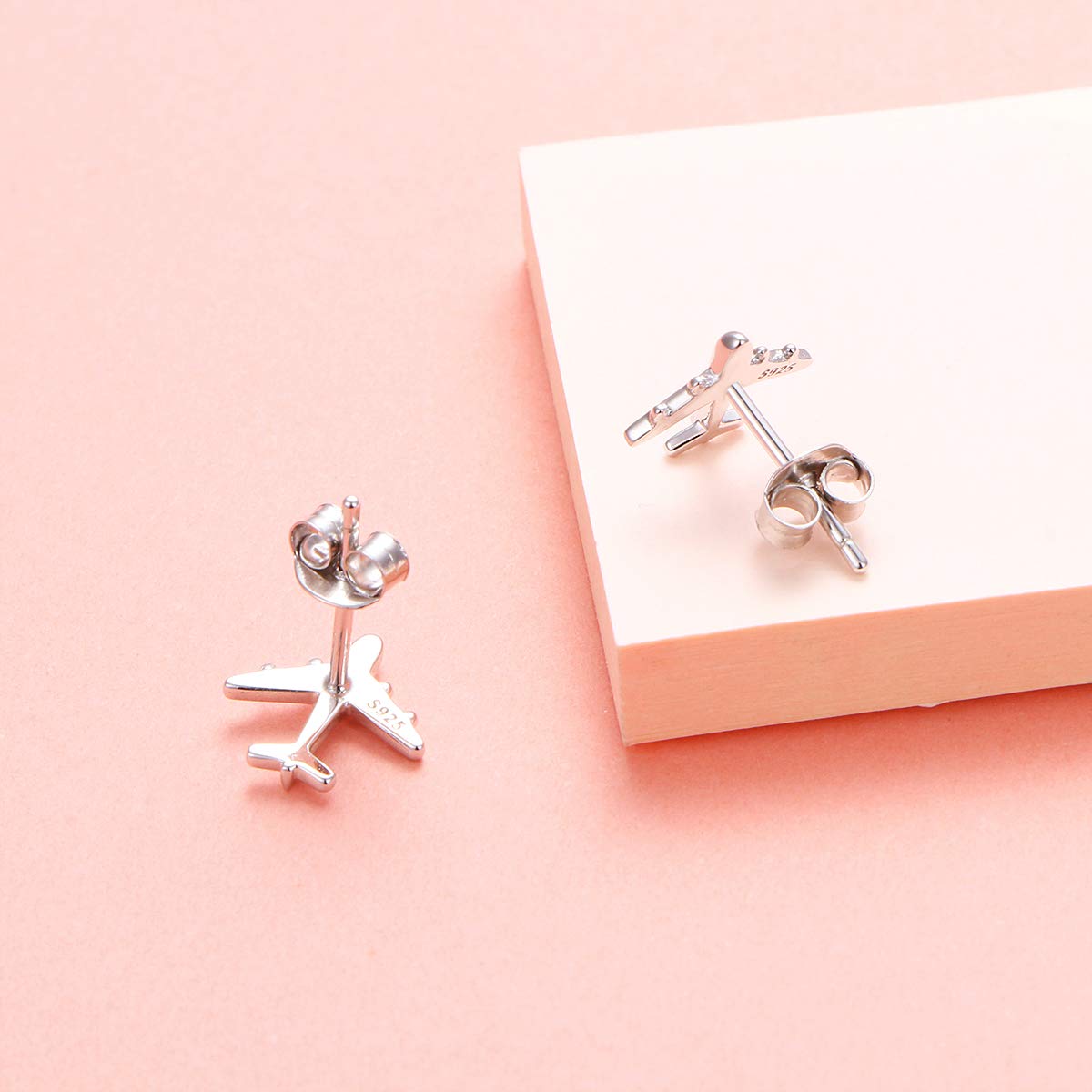 Hypoallergenic Airplane Stud Earrings for Aviator Travel Fans Jewelry, Flight Attendant Gifts for Women (Airplane)