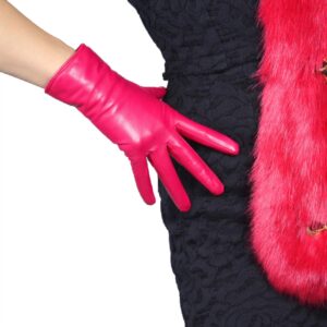 dooway women real leather gloves rose imported goatskin leather wrist short vintage classic warm driving gloves