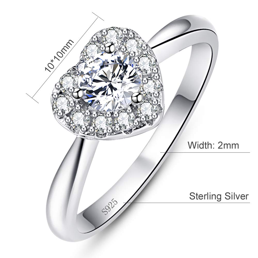 AVECON Sterling Silver Heart Rings for Women Heart Shape Womens Engagement Ring Wedding Ring Round Cubic Zirconia Eternity Promise Ring for Her