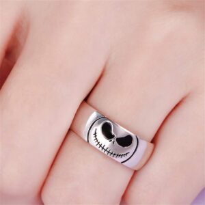 Jeulia Jack Skellington and Sally Couple Rings 925 Sterling Silver Women Men Band Set Halloween Jewelry Anniversary Promise Rings for Him and Her with Jewelry Gift Box (Men, 5)