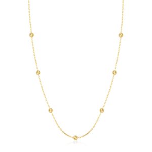 14k real gold beads station necklace for women | 14k gold ball beads station necklaces | beaded pendant necklace | dainty layering jewelry | gifts for christmas, 18"