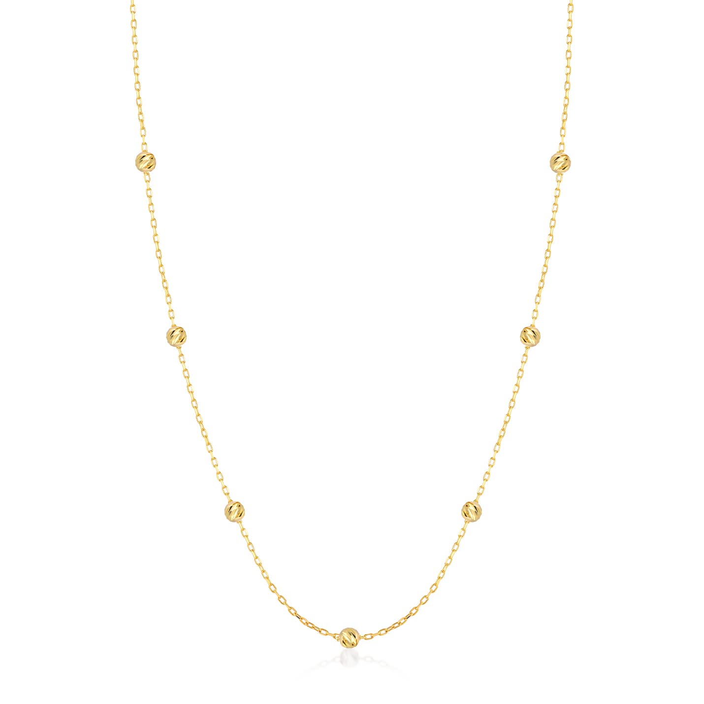 14k Real Gold Beads Station Necklace for Women | 14k Gold Ball Beads Station Necklaces | Beaded Pendant Necklace | Dainty Layering Jewelry | Gifts for Christmas, 18"