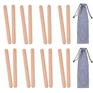 8 pairs (16 packs) classical wood claves musical percussion instrument, 8 inch natural hardwood rhythm sticks with 2 carry bags for adults and kids