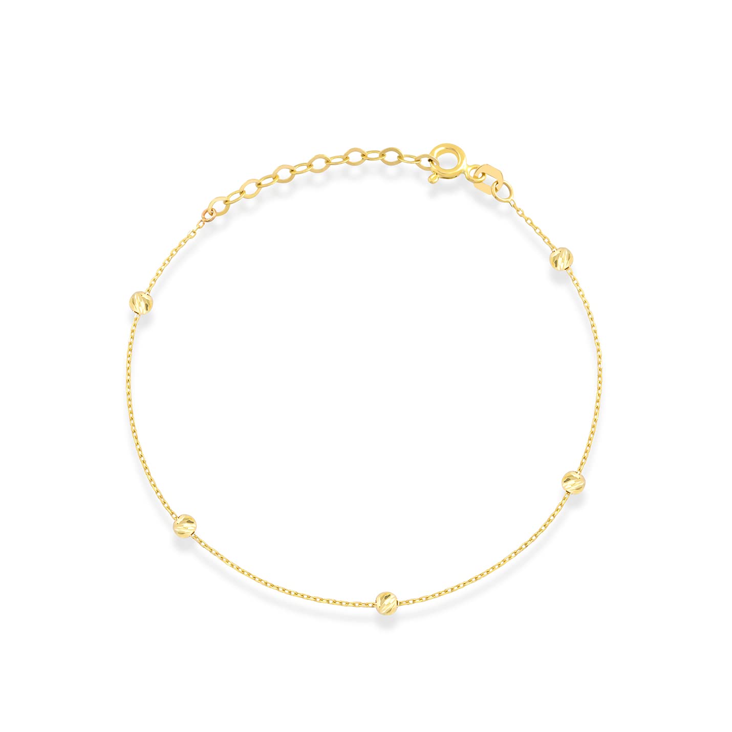 14k Real Gold Ball Bead Station Bracelet for Women | 14k Gold Bead Station Bracelets | Dainty Gold Bracelets | Women's 14k Gold Jewelry | Gift for Christmas, Adjustable 6" to 7"