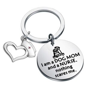 aktap funny nurse gift dog mom gifts i am a dog mom and a nurse nothing scare me keychain for nurse graduation dog lover (dog mom keychain)