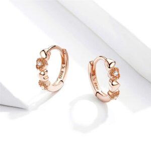 Double Love Heart Cubic Zirconia Sleeper Small Hoop Earrings for Women Teen Girls S925 Sterling Silver Cartilage Tiny Cute CZ Huggie Hoops Clip Hypoallergenic for Sensitive Ear 14K Rose Gold Plated