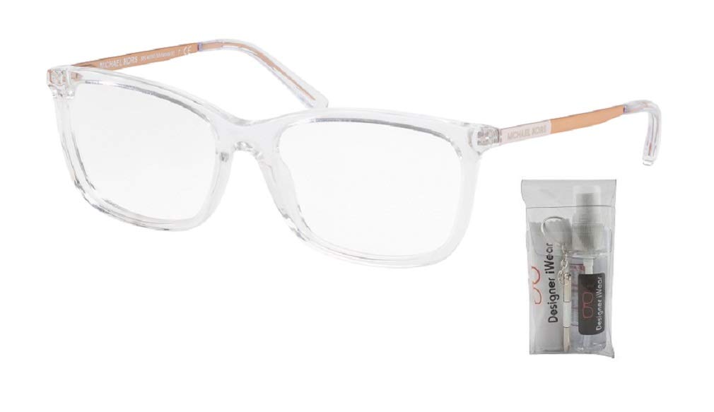 Michael Kors MK4030 VIVIANNA II 3998 52M Transparent Clear Rectangular Eyeglasses For Women+ BUNDLE with Designer iWear Eyewear Kit Care Kit