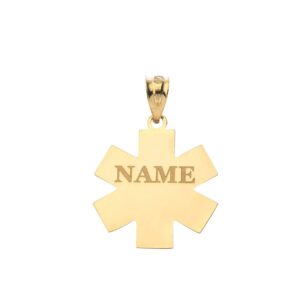 Solid 10k Yellow Gold Personalized Name Caduceus RN Charm Registered Nurse EMT Cross Pendant