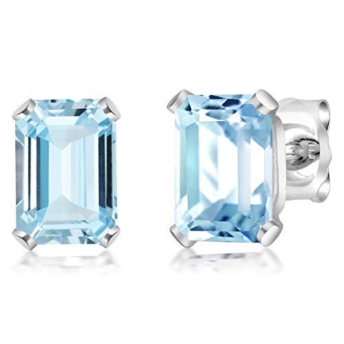 Gem Stone King 925 Sterling Silver 6X4MM Emerald Cut Gemstone Birthstone Stud Earrings For Women