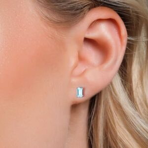 Gem Stone King 925 Sterling Silver 6X4MM Emerald Cut Gemstone Birthstone Stud Earrings For Women