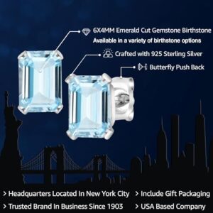 Gem Stone King 925 Sterling Silver 6X4MM Emerald Cut Gemstone Birthstone Stud Earrings For Women