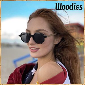 Woodies Polarized Walnut Wood Black Hexagon Sunglasses for Men and Women | Real Wooden Frame | 100% UVA/UVB Ray Protection