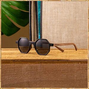 Woodies Polarized Walnut Wood Black Hexagon Sunglasses for Men and Women | Real Wooden Frame | 100% UVA/UVB Ray Protection