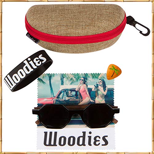 Woodies Polarized Walnut Wood Black Hexagon Sunglasses for Men and Women | Real Wooden Frame | 100% UVA/UVB Ray Protection