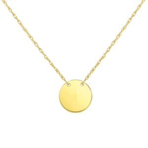 jewelry america 14k yellow gold mini plain circle disc necklace with spring ring clasp (16" to 18" adjustable chain)