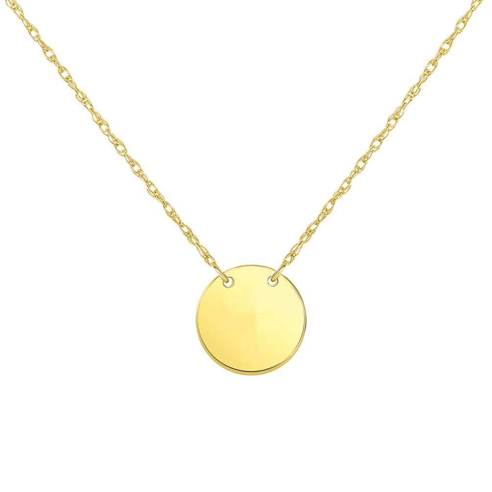 Jewelry America 14k Yellow Gold Mini Plain Circle Disc Necklace with Spring Ring Clasp (16" to 18" Adjustable Chain)