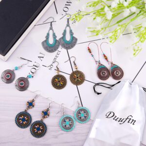 Duufin 20 Pairs Bohemian Vintage Drop Dangle Earrings Boho Earrings Set Statement Earrings National Style Alloy Long Boho Dangle Earrings for Women