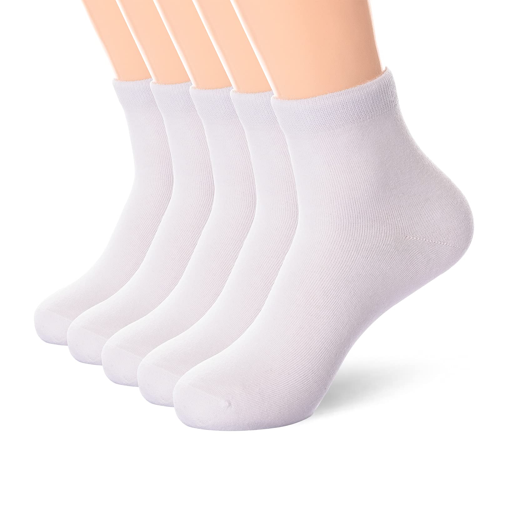 JEEDMNO Women Thin Cotton Socks, Soft Cotton Socks Women Ankle Quarter Cut Socks 5/10/25 Pairs (Shoe Size 6-11, White (5 Pairs))