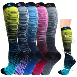 5 pairs graduated compression socks for women&men 20-30mmhg knee high socks compression stockings athletic socks(multicoloured 1, large/x-large(us size))