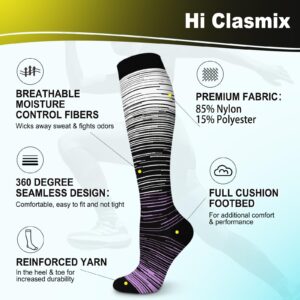 5 Pairs Graduated Compression Socks for Women&Men 20-30mmhg Knee High Socks Compression Stockings Athletic Socks(Multicoloured 1, Large/X-Large(US SIZE))