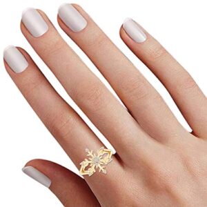 AFFY 1/6 Carat Round White Natural Diamond Snowflake Ring In 14k Yellow Gold Over Sterling Silver (I-J Color, I2-I3 Clarity, 0.16 Cttw) Ring Size-7.5