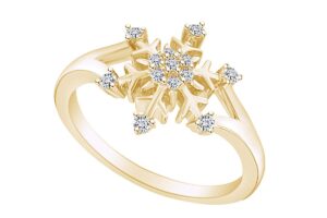 affy 1/6 carat round white natural diamond snowflake ring in 14k yellow gold over sterling silver (i-j color, i2-i3 clarity, 0.16 cttw) ring size-7.5