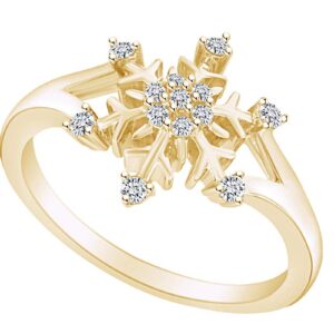 AFFY 1/6 Carat Round White Natural Diamond Snowflake Ring In 14k Yellow Gold Over Sterling Silver (I-J Color, I2-I3 Clarity, 0.16 Cttw) Ring Size-7.5