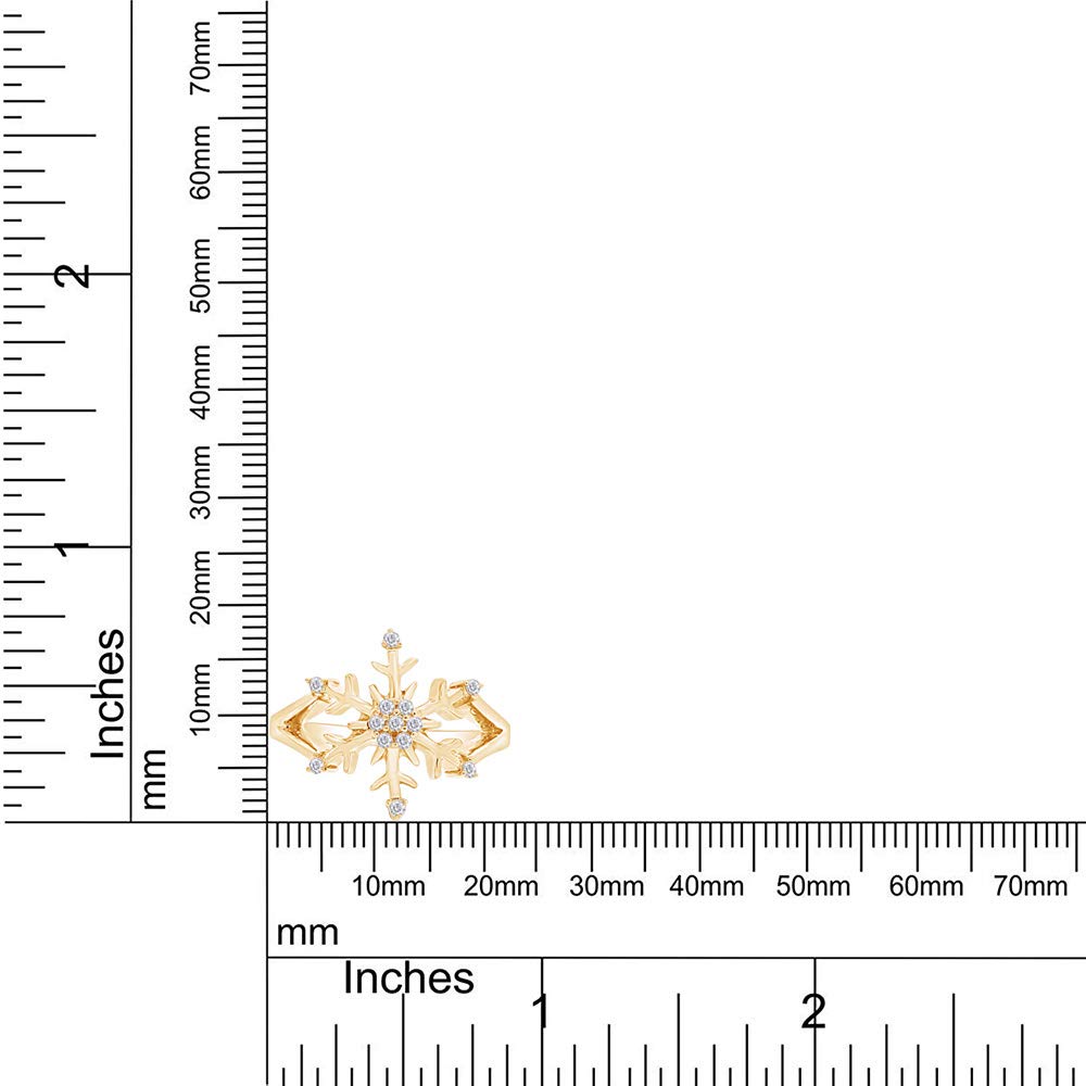 AFFY 1/6 Carat Round White Natural Diamond Snowflake Ring In 14k Yellow Gold Over Sterling Silver (I-J Color, I2-I3 Clarity, 0.16 Cttw) Ring Size-7.5