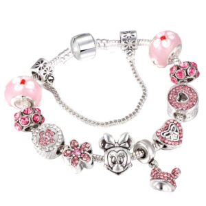 miadeal cartoon mouse theme pink charms bracelet, fits pandora, womens diy costume jewelry