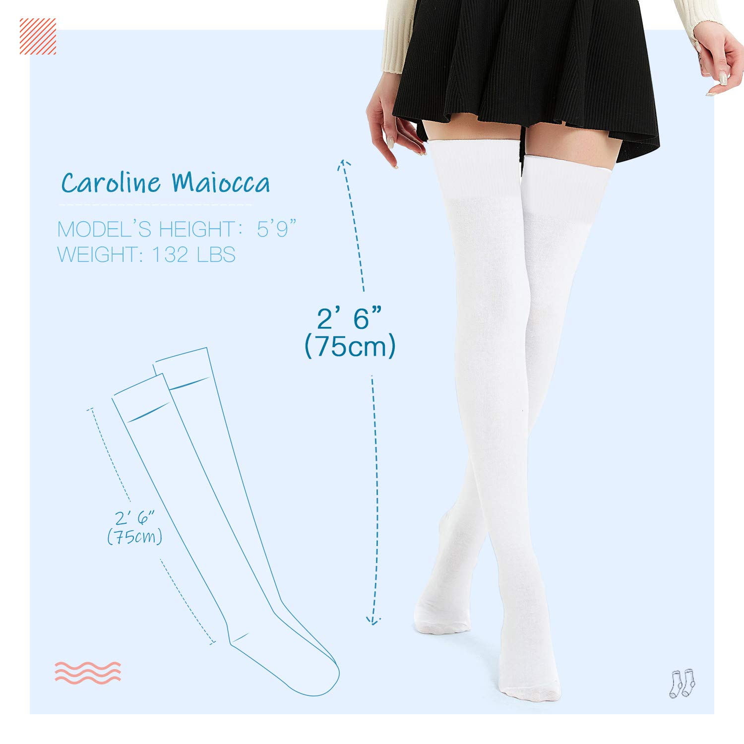 Kayhoma Extra Long Cotton Stripe Thigh High Socks Over the Knee High Stockings, Black and White, 2 Pairs…