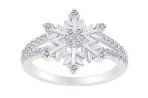 affy 1/4 carat round white natural diamond snowflake ring in 14k white gold over sterling silver (i-j color, i2-i3 clarity, 0.25 cttw) ring size-7.5